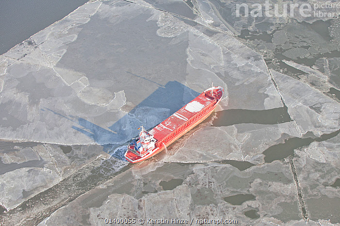 Stock photo of Ship breaking through sea ice. North Sea, Wadden Sea ...