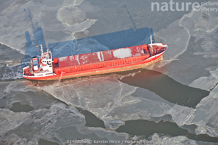 Stock photo of Ship breaking through sea ice. North Sea, Wadden Sea ...