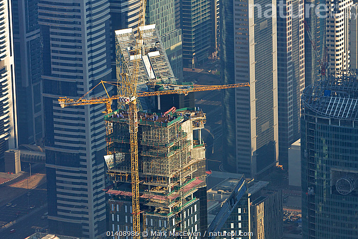 Stock photo of Aerial view of construction of sky scrapers in Dubai ...