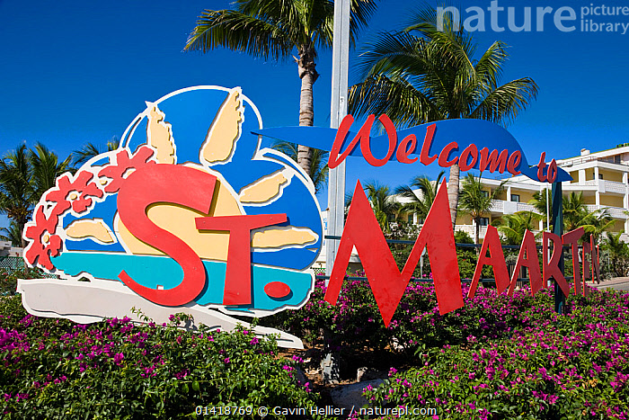 Stock photo of Welcome to St Martin sign, Leeward Islands, Lesser ...