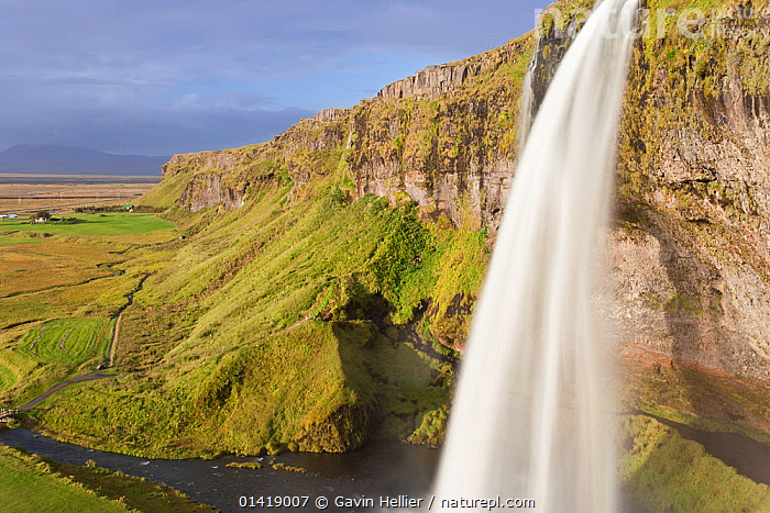 Stock photo of Seljalandsfoss waterfall side view, Seljalandsfoss ...