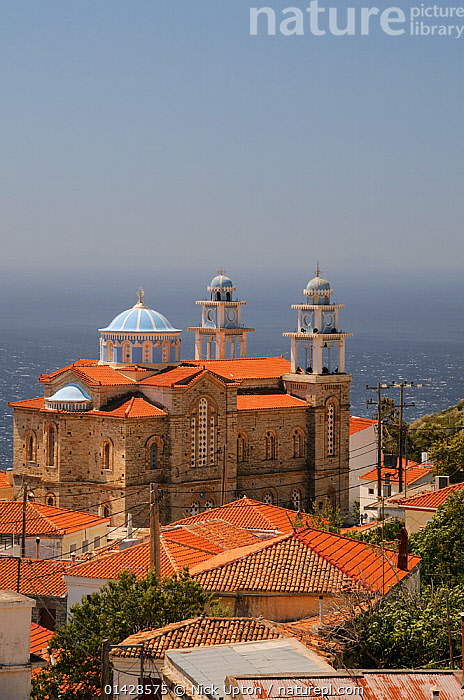 Stock photo of Overview of Marathokambos church with the Aegean sea in ...