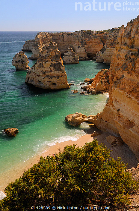 Stock photo of Overview of beach, sandstone cliffs, sea stacks and rock ...