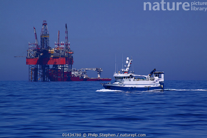 Stock photo of North Sea trawler 'Ocean Harvest' near 'Tiffany' oil rig ...