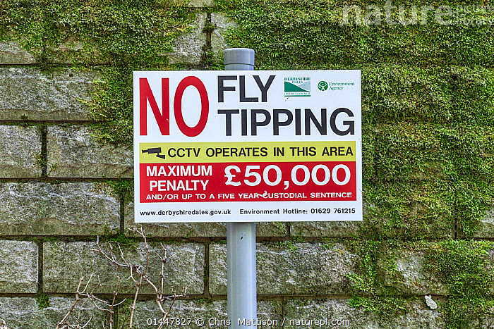 Stock photo of No Fly Tipping sign, Peak District, Derbyshire, England ...