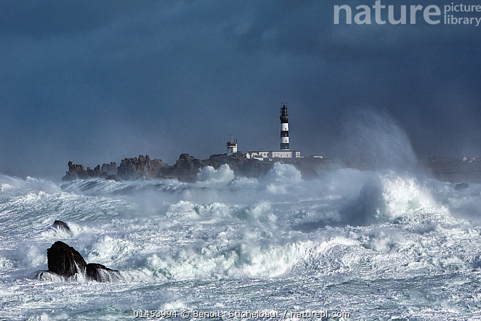 Stock photo of Rough seas at Creac'h lighthouse during Storm 'Ruth ...