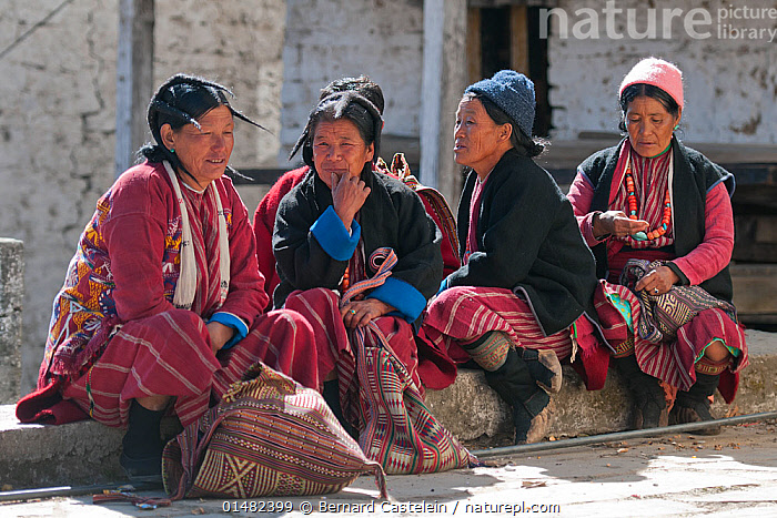 Stock photo of Ladies in traditional Monpa tribe dress (typical head ...
