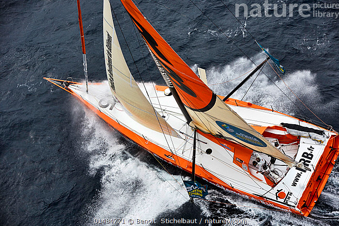 Stock photo of Aerial view of the IMOCA 60 'PRB' preparing for the ...