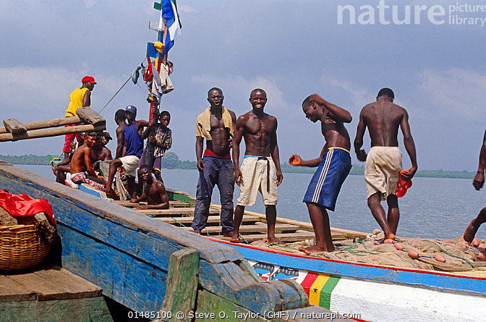 Stock photo of Local cargo and passenger vessel with crew, Port Loko ...