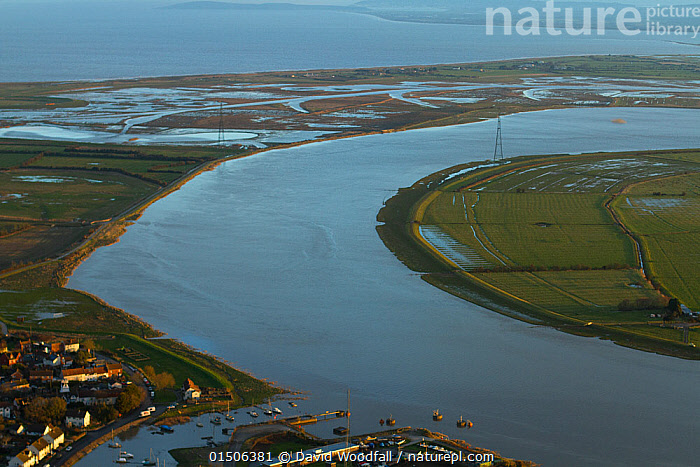 Stock photo of Aerial view of the River Parrett and Steart Marshes ...