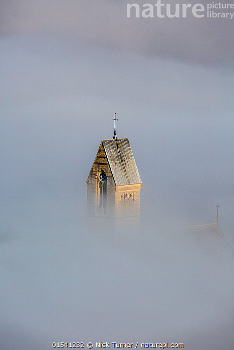 Stock photo of Selsley church shrouded in mist, Selsley Common ...