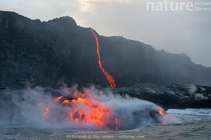 Stock photo of Lava flow from Kilauea Volcan flowing into the Pacific ...
