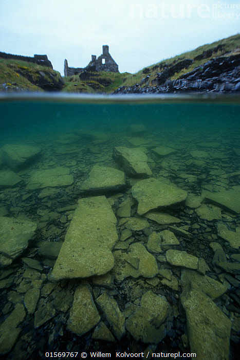Stock photo of Split level view of flooded slate quarry on Belnahua ...
