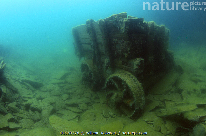 Stock photo of Mine cart in flooded slate quarry on Belnahua island ...