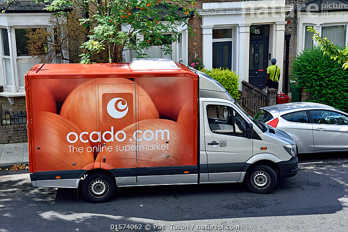 Stock photo of Ocado van with driver delivering to a street in Holloway ...