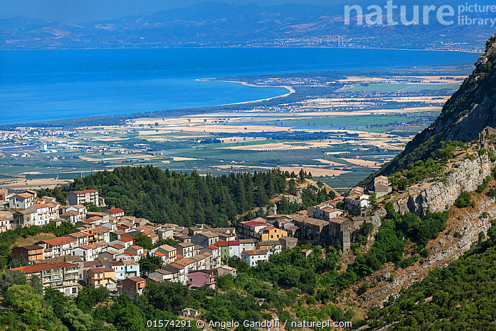 Stock photo of View of Cerchiara di Calabria and the Gulf of Sibari ...