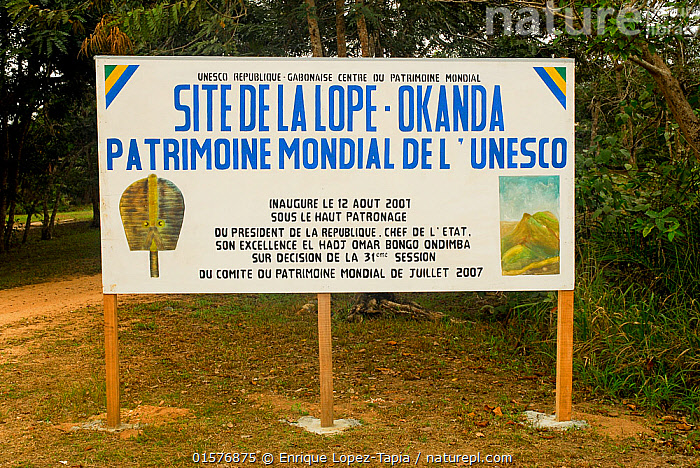 Stock photo of Sign for Ecosystem and Relict Cultural Landscape of Lopé ...