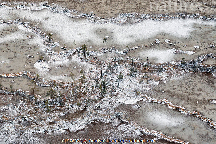 Stock photo of Aerial photograph of snow-covered string bogs/ aapa ...
