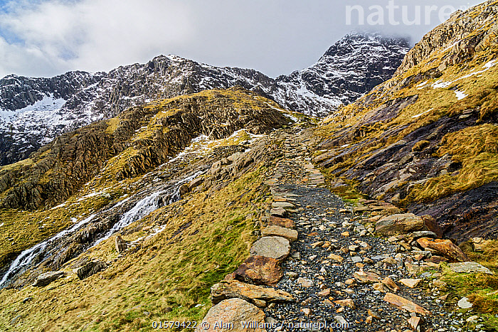 Stock photo of The Miners track up Mount Snowdon with the summit in ...