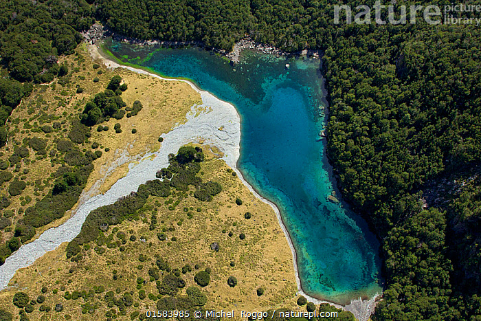 Stock photo of Aerial view of Rotomairewhenua / Blue Lake, Nelson Lakes ...