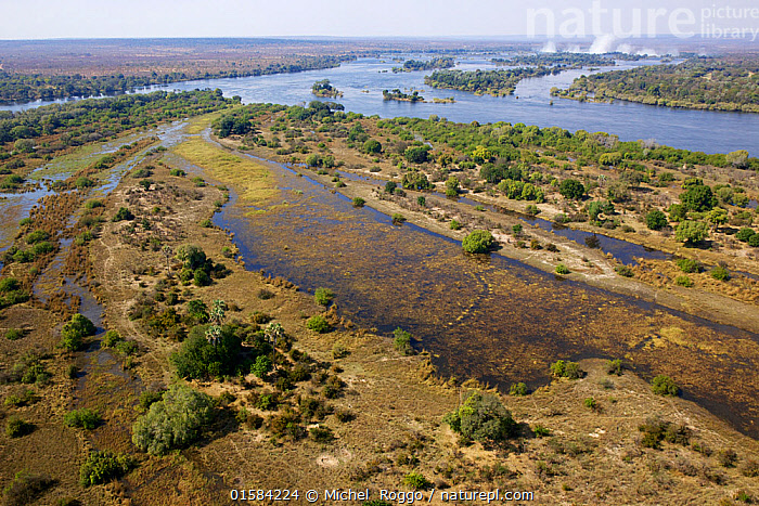 Stock photo of Aerial view of Victoria Falls Waterfall, Zambezi River ...