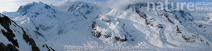 Stock photo of Gorner Glacier with Monte Rosa and Liskamm, from ...