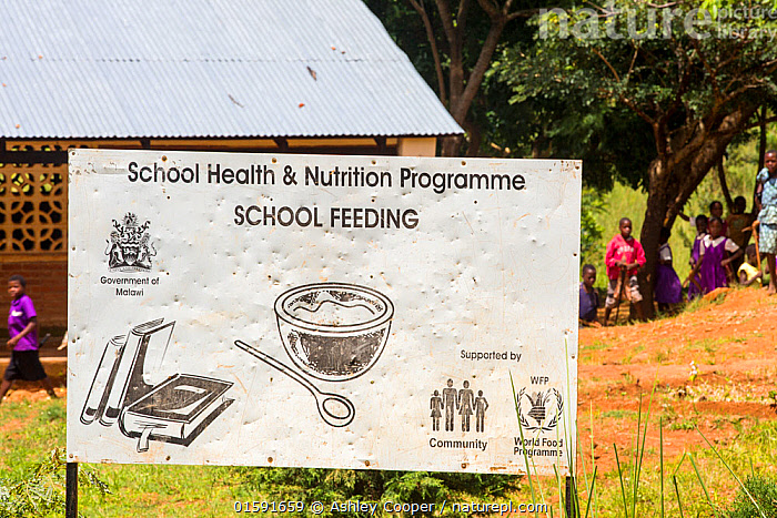 Stock photo of School feeding program sign at a school on the Zomba ...