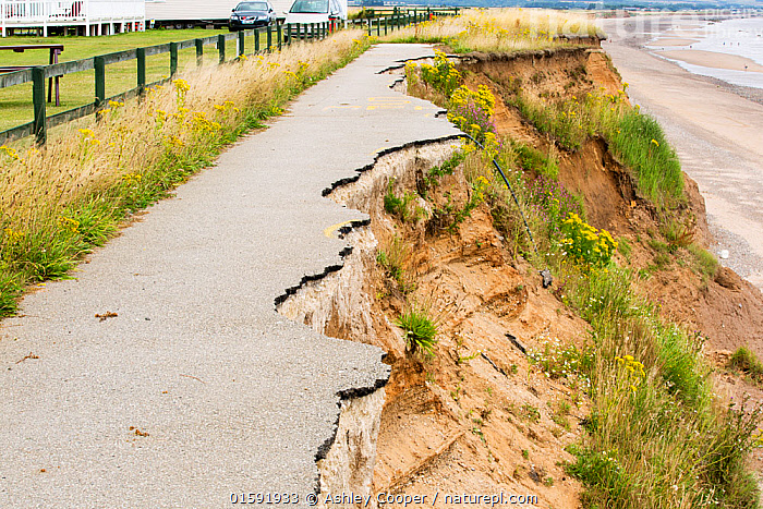 Stock photo of Collapsed coastal road near Skipsea, Yorkshire, England ...