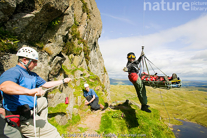 Stock photo of Injured climber with a dislocated shoulder is winched ...