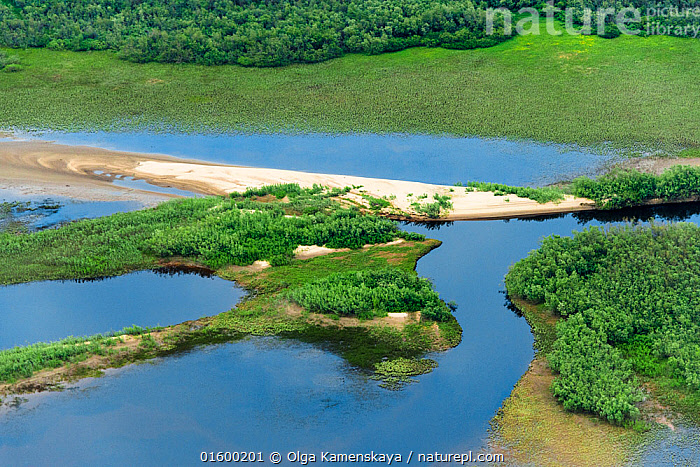 Stock photo of Aerial view of Pechora River Delta, Nenets Autonomous ...