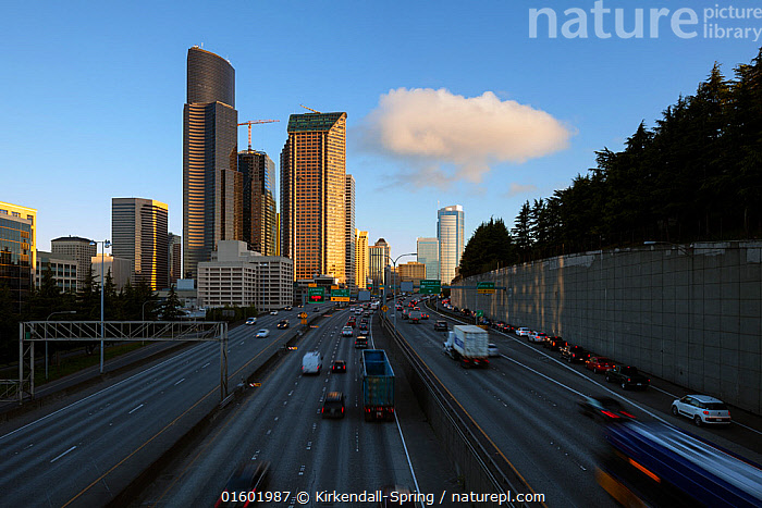 Stock photo of Interstate 5 and the Seattle skyline viewed from the ...