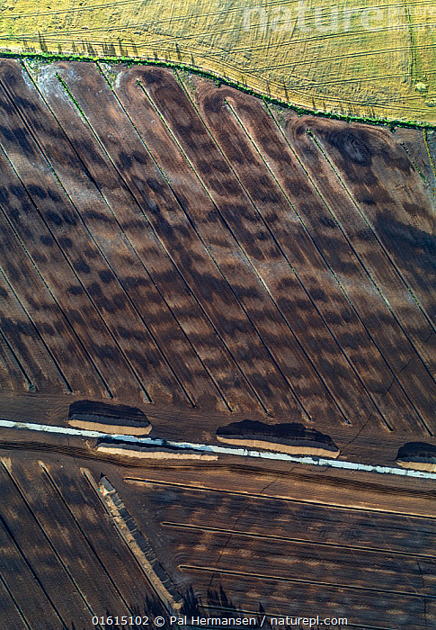 Stock photo of Bog used for peat extraction, aerial view. Skarnes ...