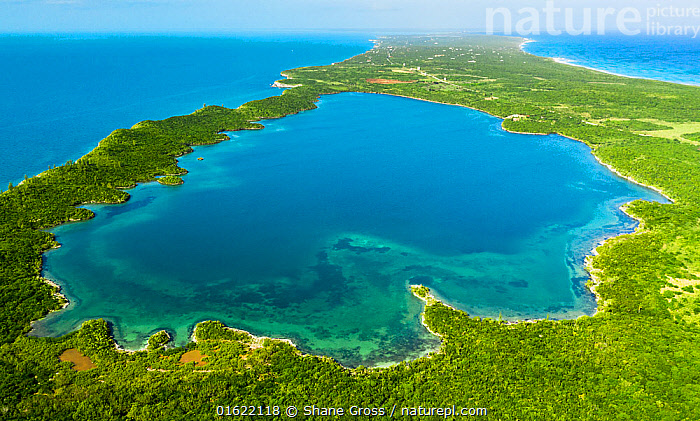 Stock photo of Aerial view of an inland land locked alkaline lagoon on ...