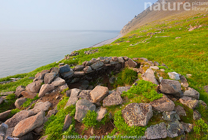 Stock photo of The remains of a stone food cache at an ancient Chukchi ...