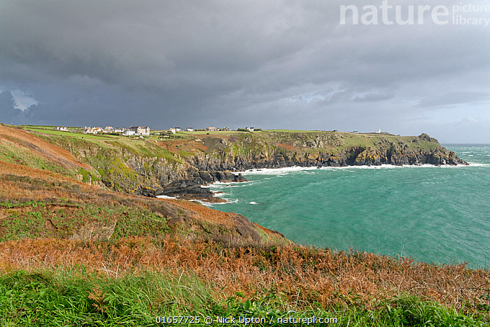 Stock photo of Housel Bay with Housel Hotel set back from the cliffs ...
