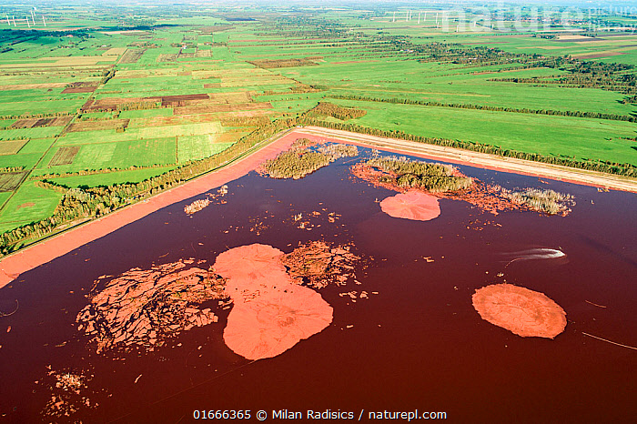 Stock photo of Aerial view of red mud islands. This is where red mud, a ...