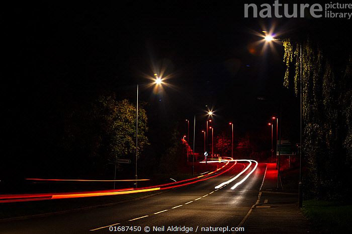 Stock photo of Street lights glowing red at roundabout outside ...