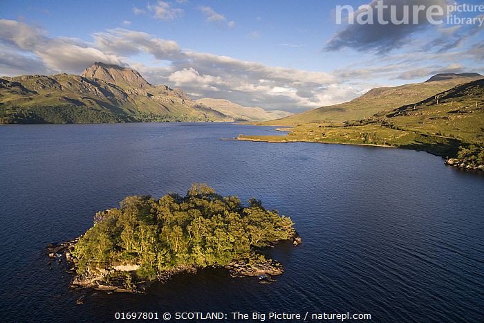 Stock photo of Aerial view of a wooded island on Loch Maree, Maree ...