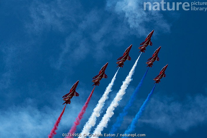 Stock photo of The Royal Air Force Red Arrows display team in formation ...
