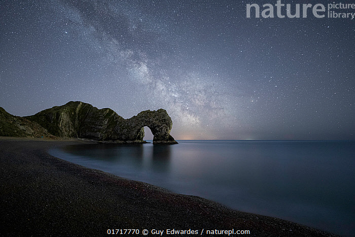 Stock photo of Durdle Door backlit at night under the Milky Way ...