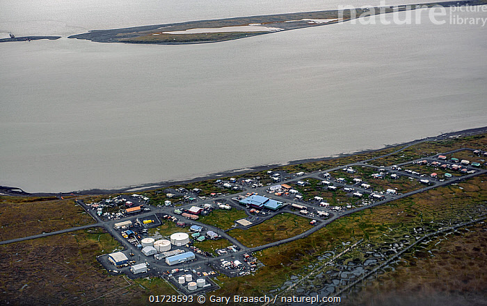 Stock photo of Aerial view of Kasigluk village with barrier island in ...