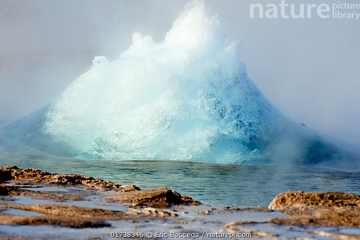 Stock photo of Strokkur Geyser erupting. Air bubbles bloat the ...