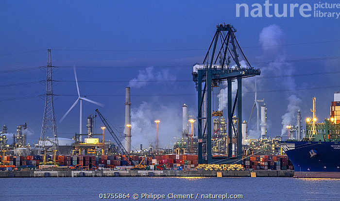 Stock photo of Container terminal showing wharf with stacked containers ...