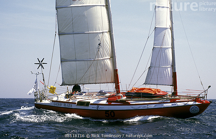 Stock photo of Peter Crowther on his monohull "Galway Blazer" during ...